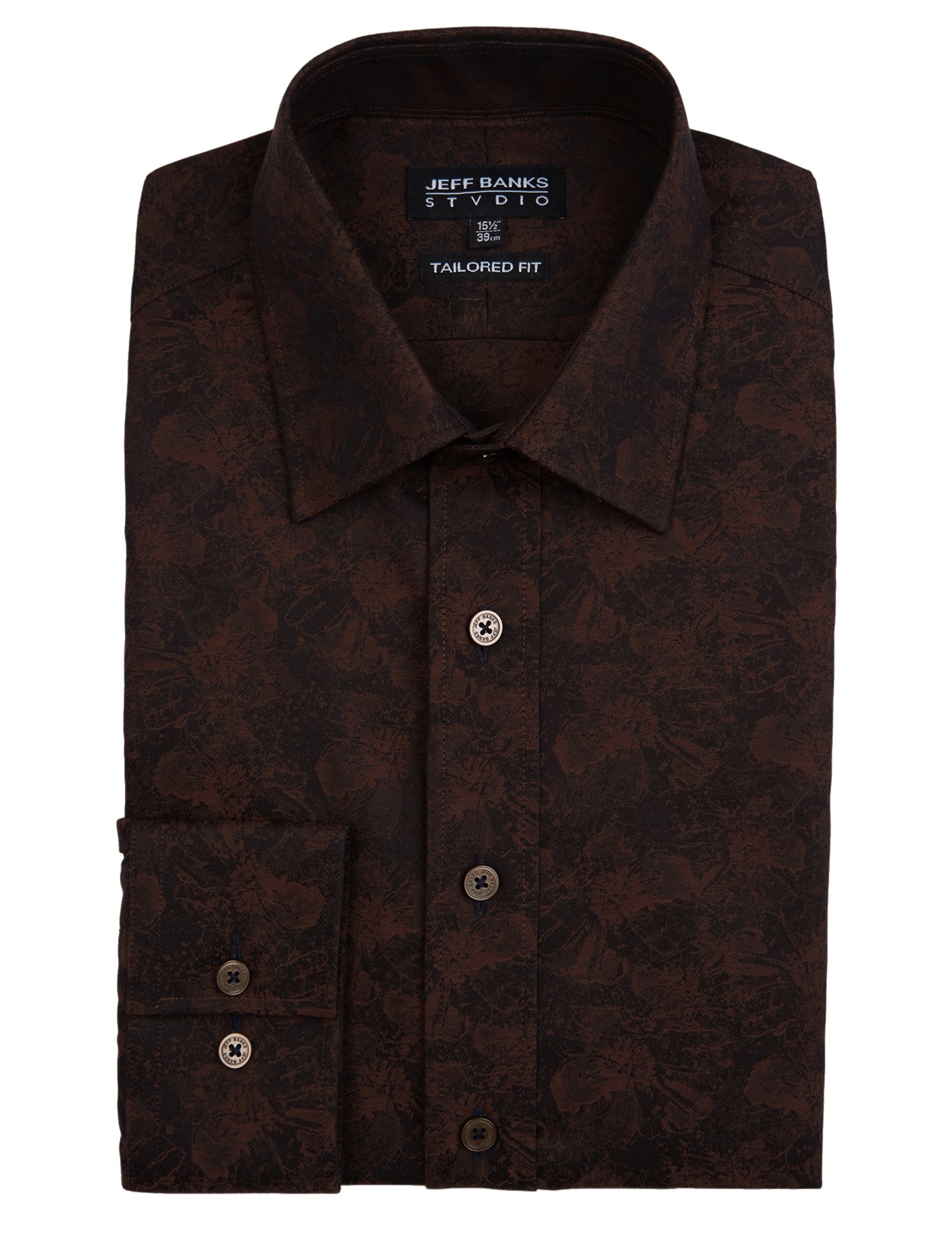 Stvdio by Jeff Banks Jeff Banks Brown Long Sleeve Floral Jacquard Shirt ...